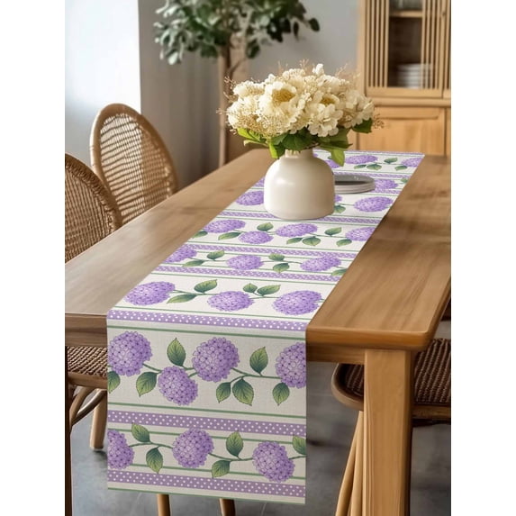 Burlap Table Runner 60 Inches Long, Watercolor Hydrangea Flower Non ...