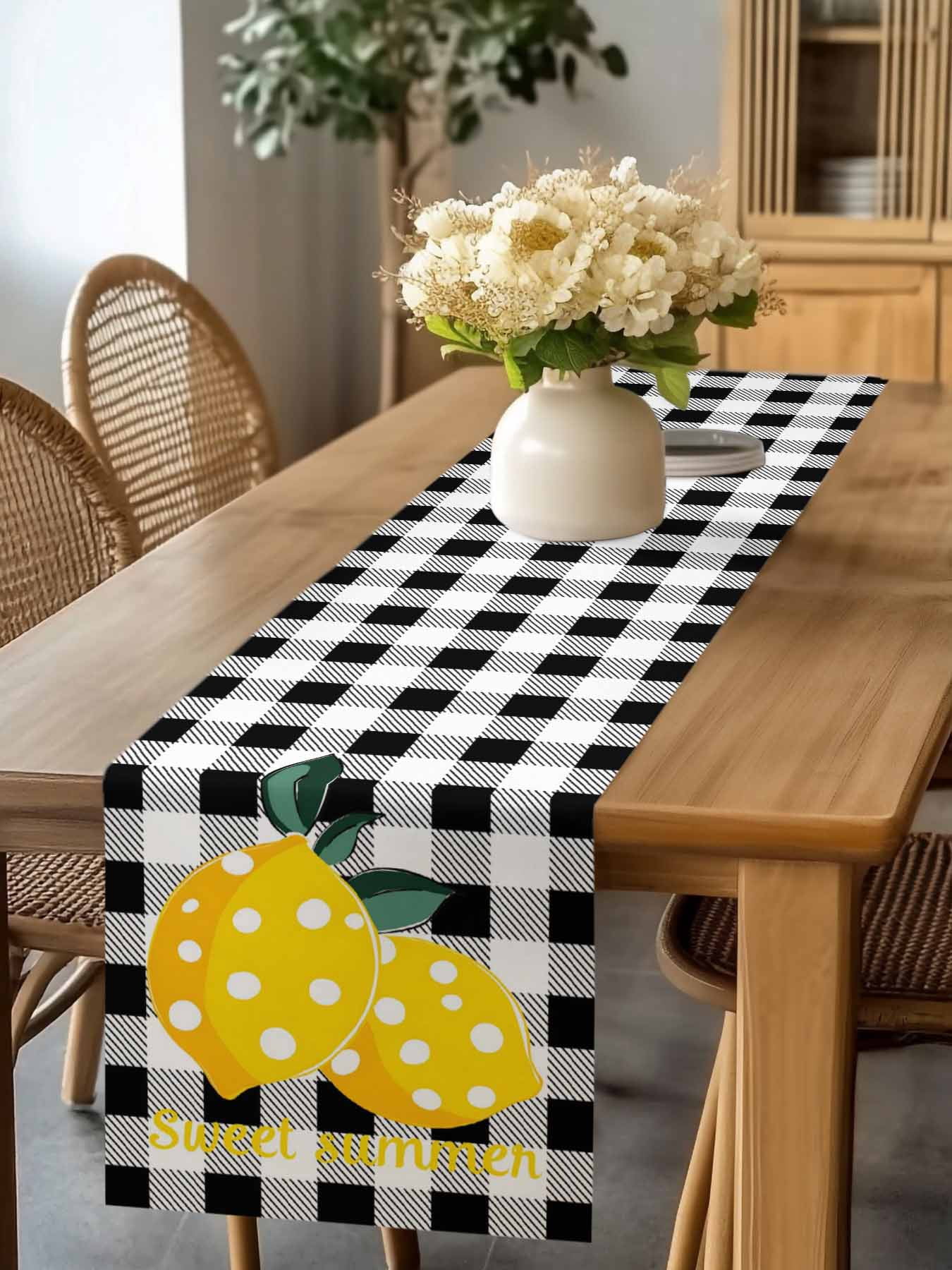 Burlap Table Runner 60 Inches Long, Watercolor Lemon Sweet Summer Words ...