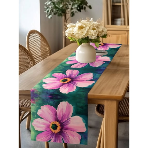 Burlap Table Runner 60 Inches Long, Watercolor Pink Flower Floral on ...