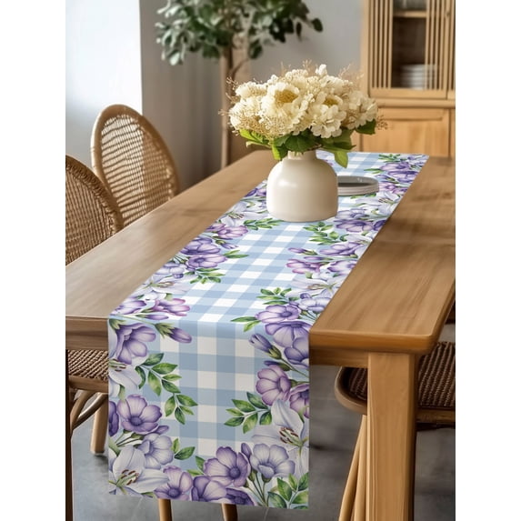 Burlap Table Runner 60 Inches Long, Watercolor Purple Flowers Non-Slip ...