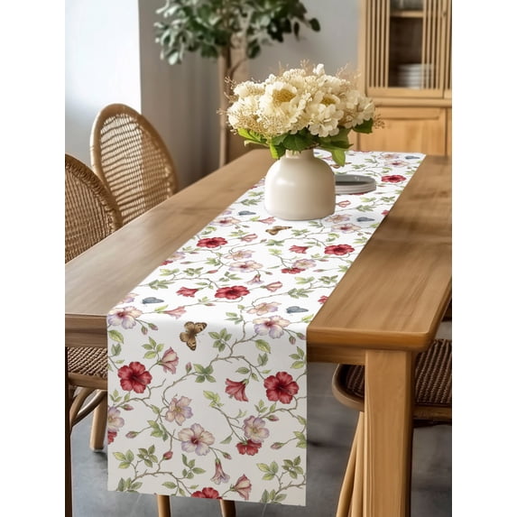 Burlap Table Runner 60 Inches Long, Watercolor Red Rose Vines Non-Slip ...