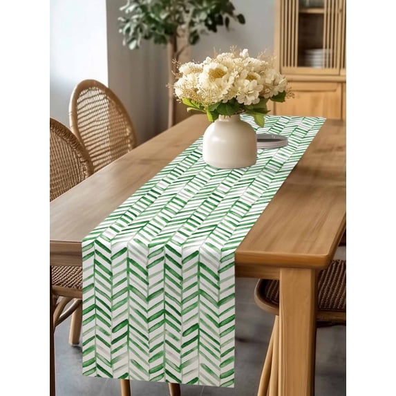 Burlap Table Runner 60 Inches Long, Watercolor Sage Green Stripes Non ...
