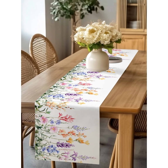 Burlap Table Runner 60 Inches Long, Watercolor Spring Colorful Flower ...