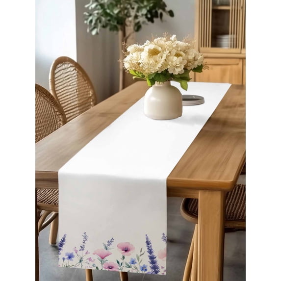 Burlap Table Runner 60 Inches Long, Watercolor Spring Idyllic Lavender ...