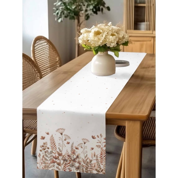 Burlap Table Runner 60 Inches Long, Watercolor Spring Plants Non-Slip ...