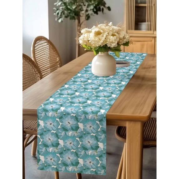 Burlap Table Runner 60 Inches Long, Watercolor Turquoise Peony Flower ...