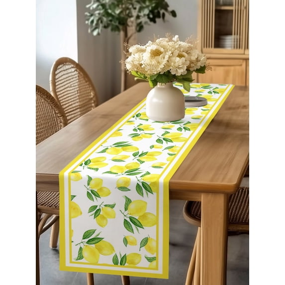 Burlap Table Runner 60 Inches Long, Watercolor Yellow Lemon Non-Slip ...
