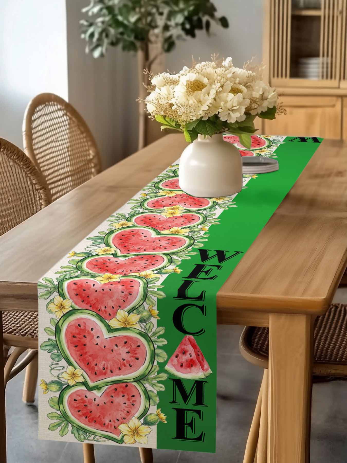 Burlap Table Runner 60 Inches Long, Welcome Words Summer Watermelon Non ...