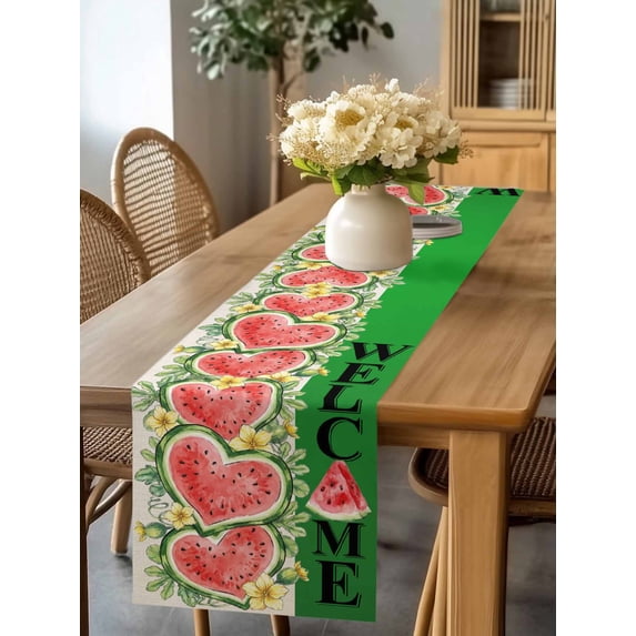 Burlap Table Runner 60 Inches Long, Welcome Words Summer Watermelon Non ...