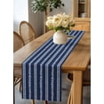Burlap Table Runner 60 Inches Long, White Leaf Stripe Dark Blue Non ...