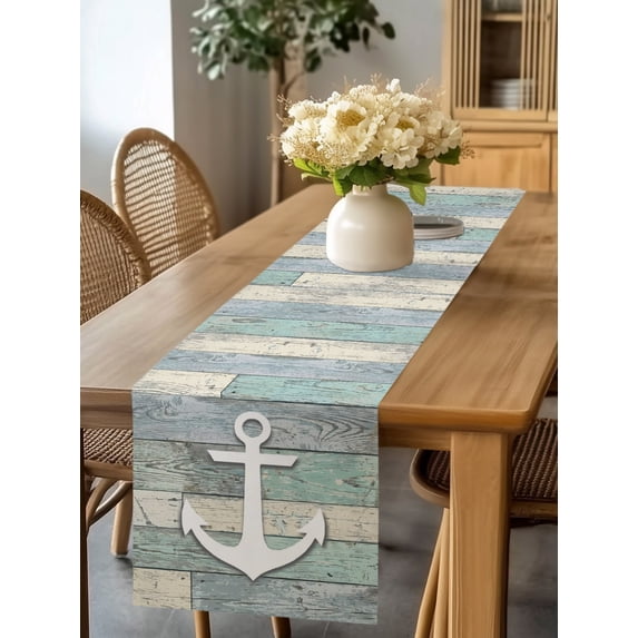 Burlap Table Runner 60 Inches Long, White Nautical Anchor Non-Slip ...