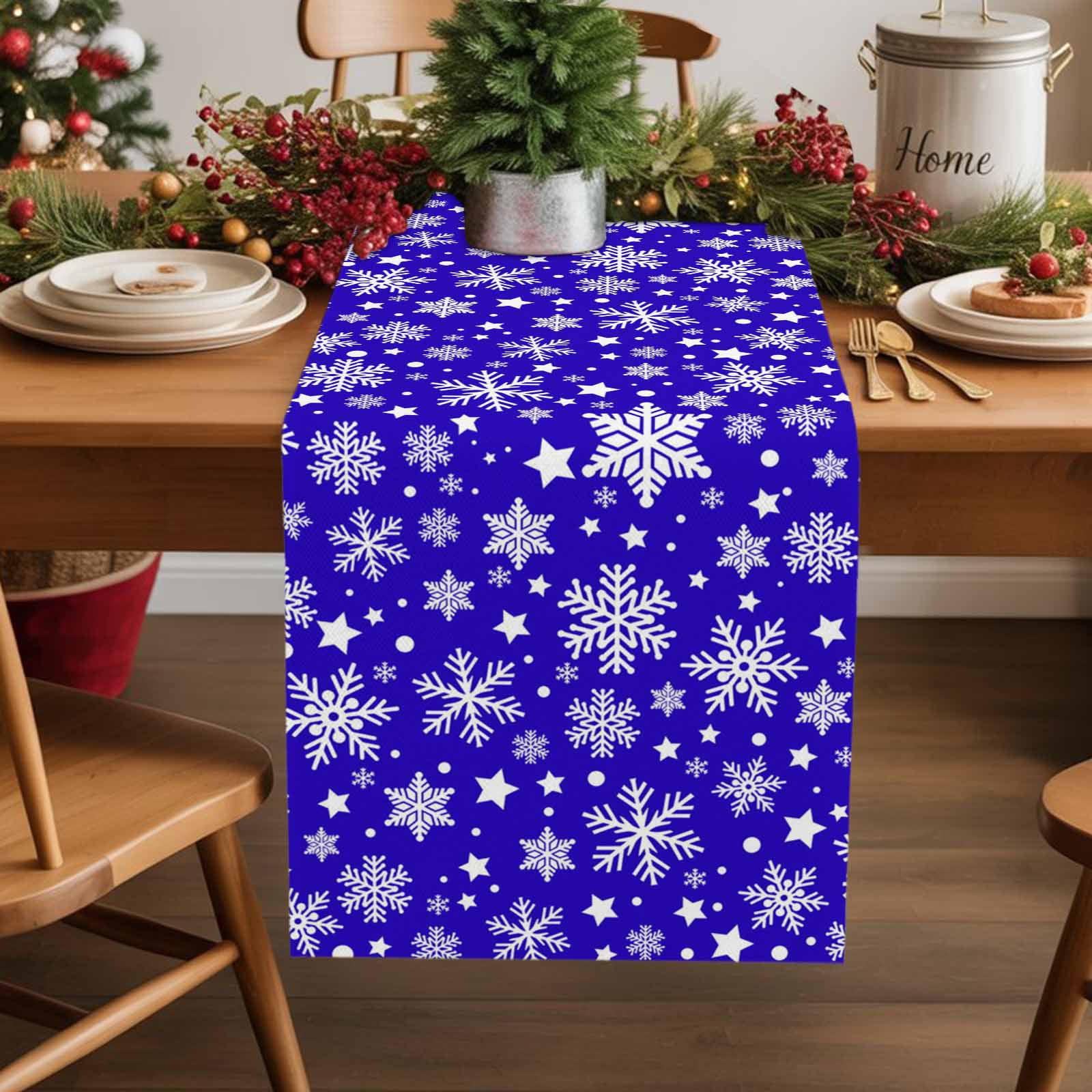 Burlap Table Runner 60 Inches Long,Winter Snowy Snowflakes Non-Slip ...