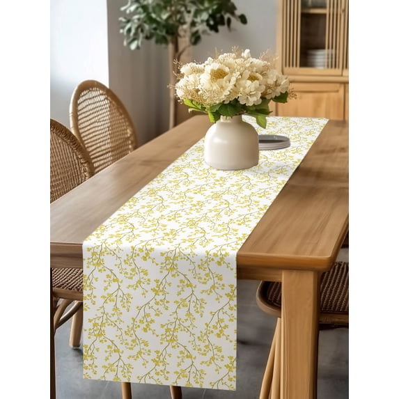 Burlap Table Runner 60 Inches Long, Yellow Floral Vine Texture Non-Slip ...