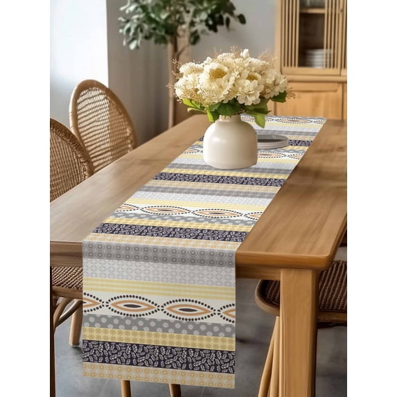 Burlap Table Runner 60 Inches Long, Yellow Gray Geometric Retro Bohemia ...