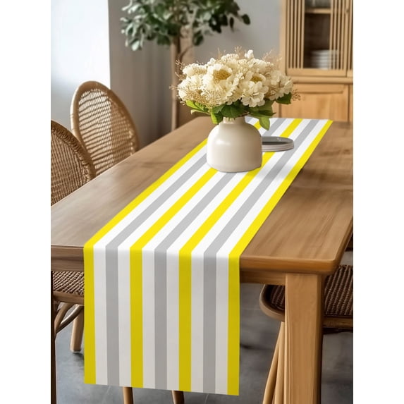 Burlap Table Runner 60 Inches Long, Yellow and Grey Stripes Non-Slip ...