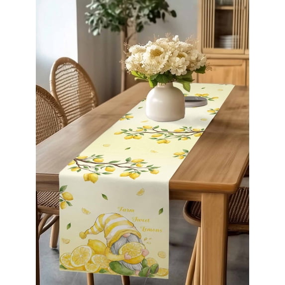 Burlap Table Runner 60 Inches Long, Yellow Lemon Farmhouse Dwarfs Non ...