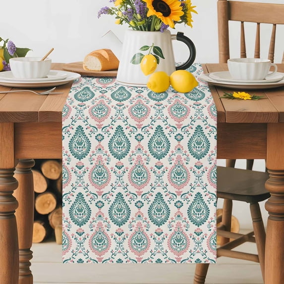 Burlap Table Runner 70 Inches Long, Abstract Bohemian Flowers Non-Slip ...
