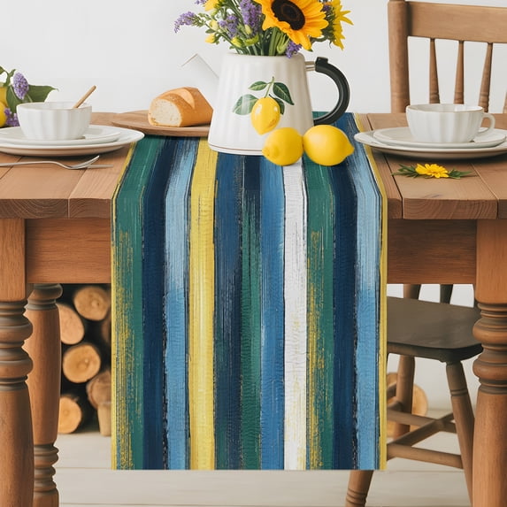 Burlap Table Runner 70 Inches Long, Abstract Color Splicing Ombre Art ...