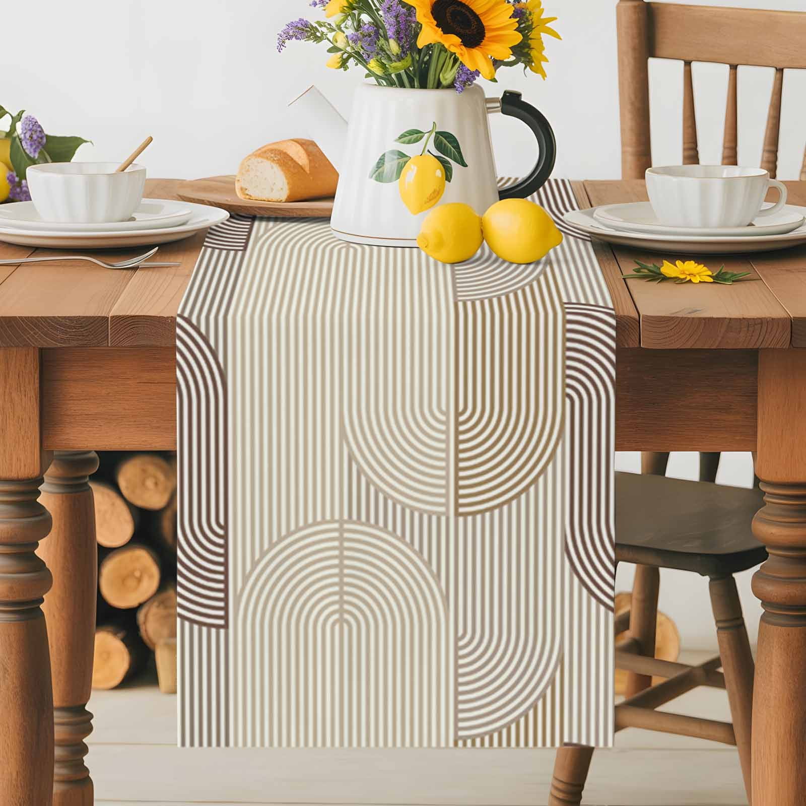 Burlap Table Runner 70 Inches Long, Abstract Geometric Mid Century ...
