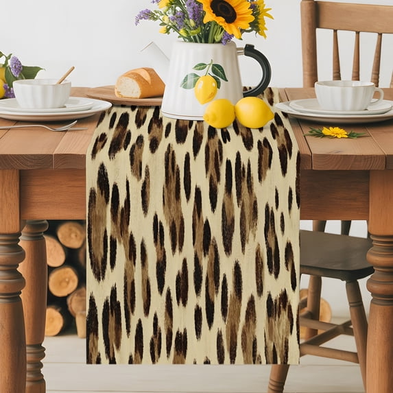 Burlap Table Runner 70 Inches Long, Abstract Leopard Texture Non-Slip ...
