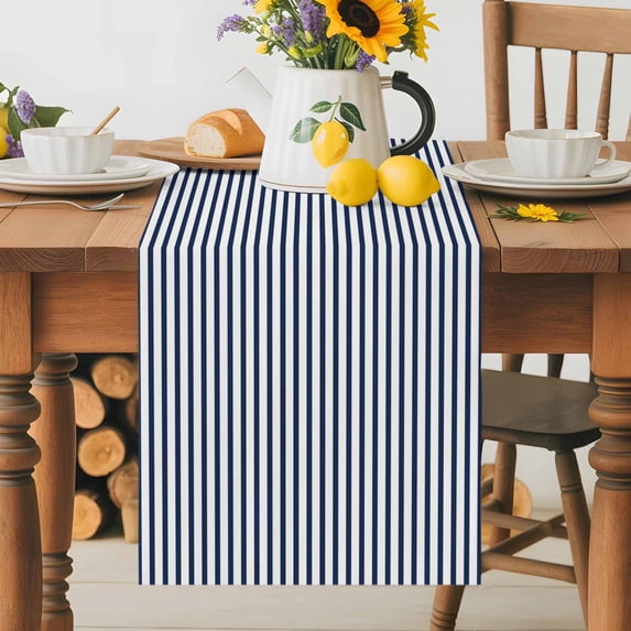 Burlap Table Runner 70 Inches Long, Abstract Navy Blue Stripe Non-Slip ...