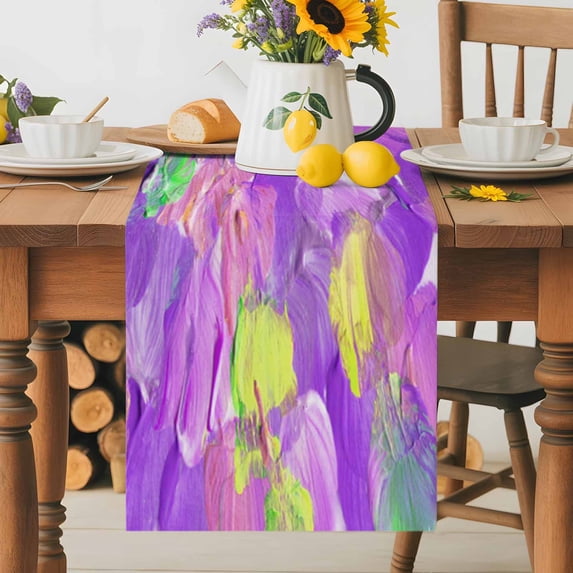 Burlap Table Runner 70 Inches Long, Abstract Oil Painting Art Color ...