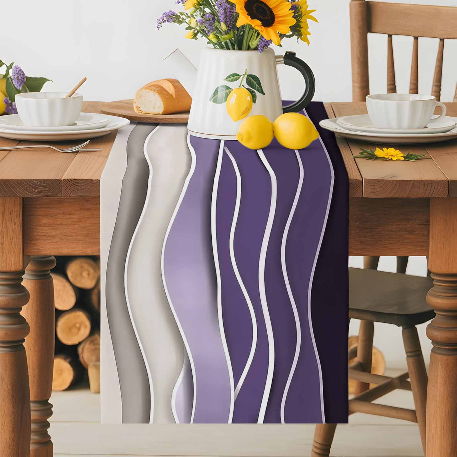 Burlap Table Runner 70 Inches Long, Abstract Purple Grey Geometric Non ...