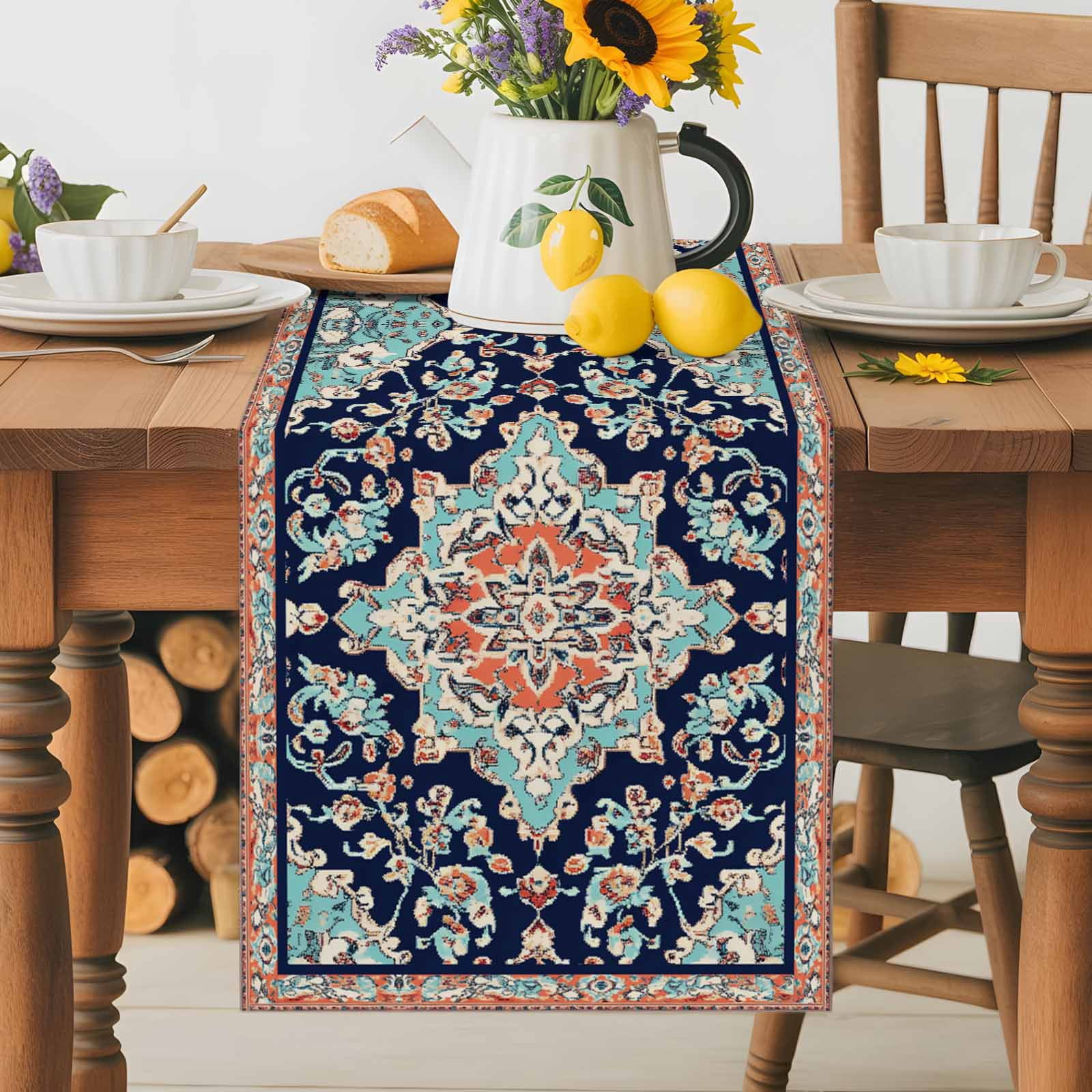 Burlap Table Runner 70 Inches Long, Abstract Retro Boho Aesthetic ...