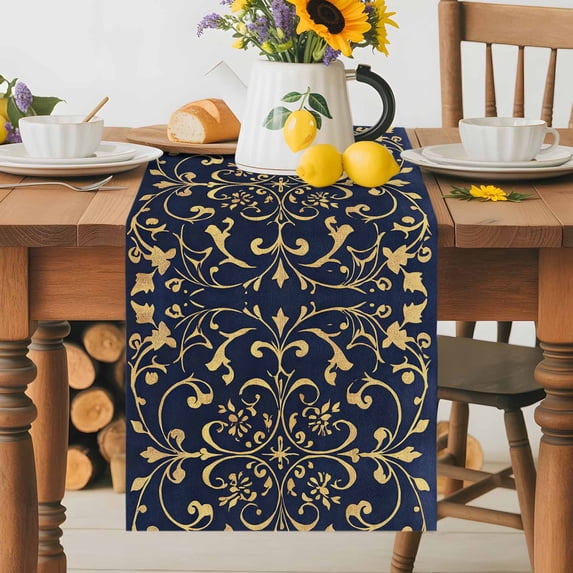 Burlap Table Runner 70 Inches Long, Abstract Yellow Flower Pattern on ...