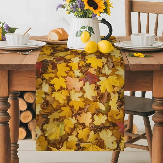 Burlap Table Runner 70 Inches Long, Autumn Yellow Maple Leaf Non-Slip ...