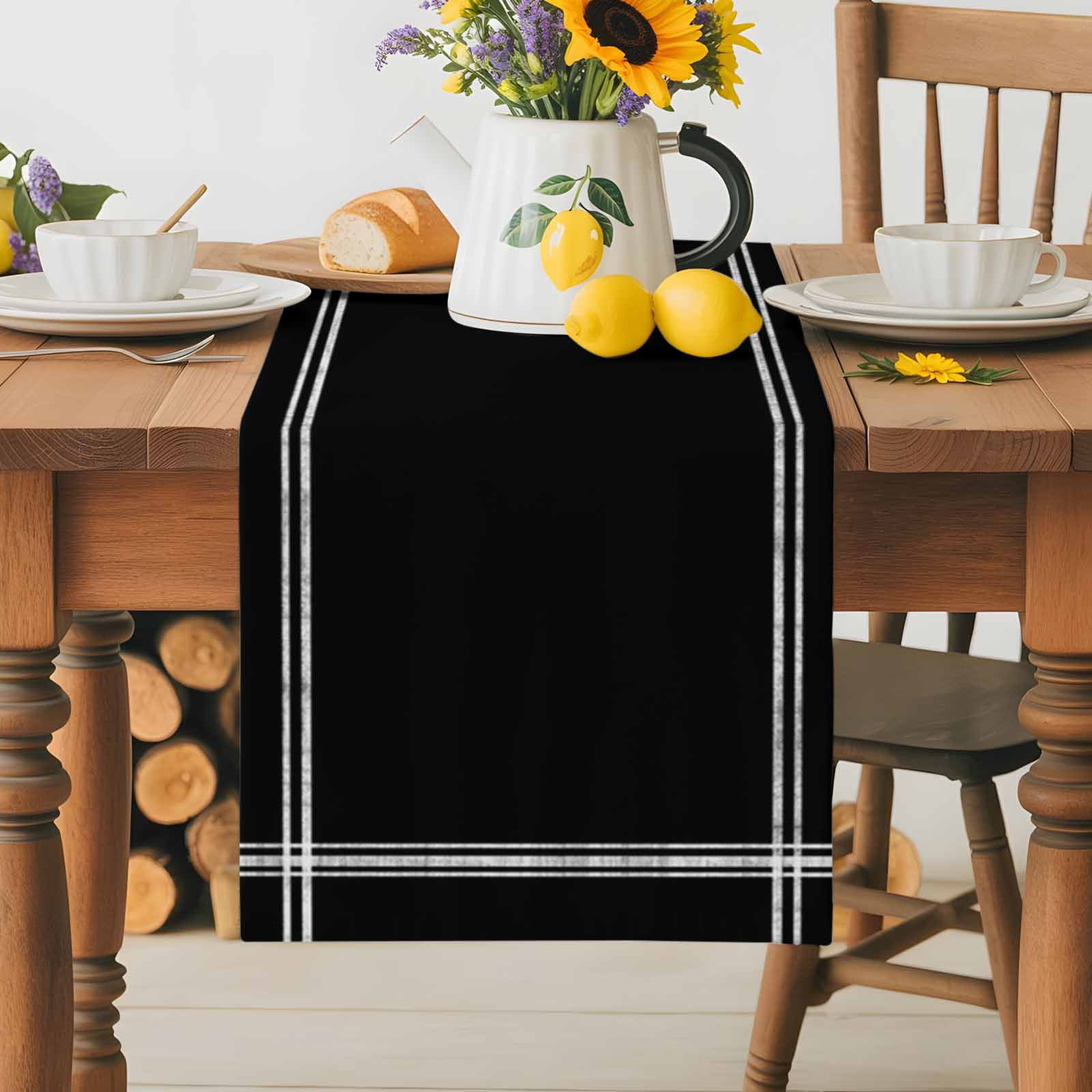Burlap Table Runner 70 Inches Long,Black Non-Slip Kitchen Table Runners ...