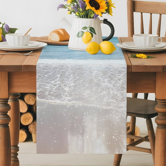 Burlap Table Runner 70 Inches Long, Blue Ocean Summer Beach Non-Slip ...