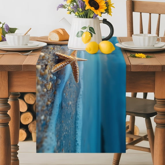 Burlap Table Runner 70 Inches Long, Blue Sky Ocean Starfish Non-Slip ...