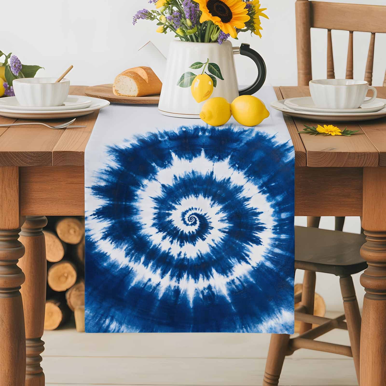 Burlap Table Runner 70 Inches Long, Blue Tie Dye Vortex Psychedelic Non ...