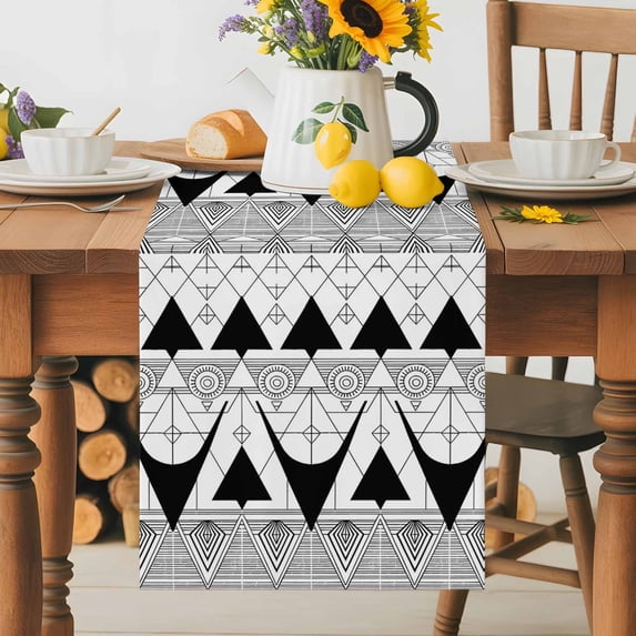 Burlap Table Runner 70 Inches Long, Boho Abstract Geometric Line Non ...