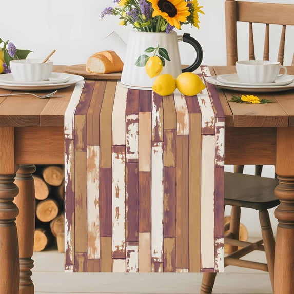 Burlap Table Runner 70 Inches Long, Brown Wood Grain Non-Slip Kitchen ...