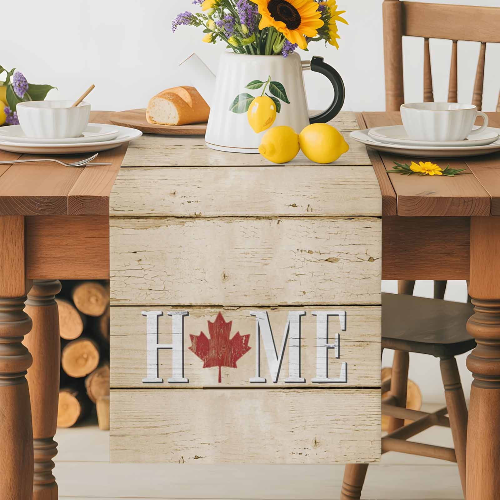 Burlap Table Runner 70 Inches Long, Canadian Day Home Words Non-Slip ...