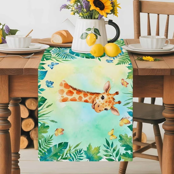 Burlap Table Runner 70 Inches Long, Cartoon Animal Small Giraffes Non ...
