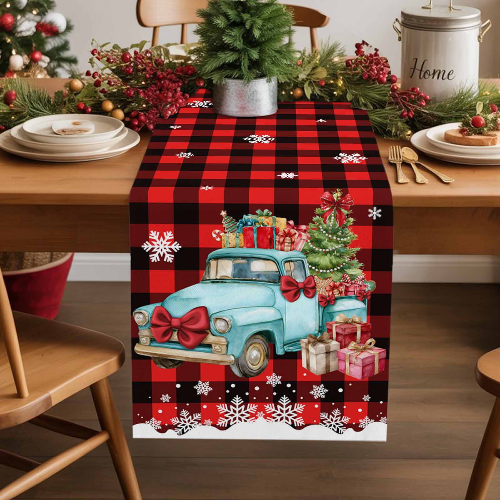 Burlap Table Runner 70 Inches Long,Christmas Bow Truck Non-Slip Kitchen ...