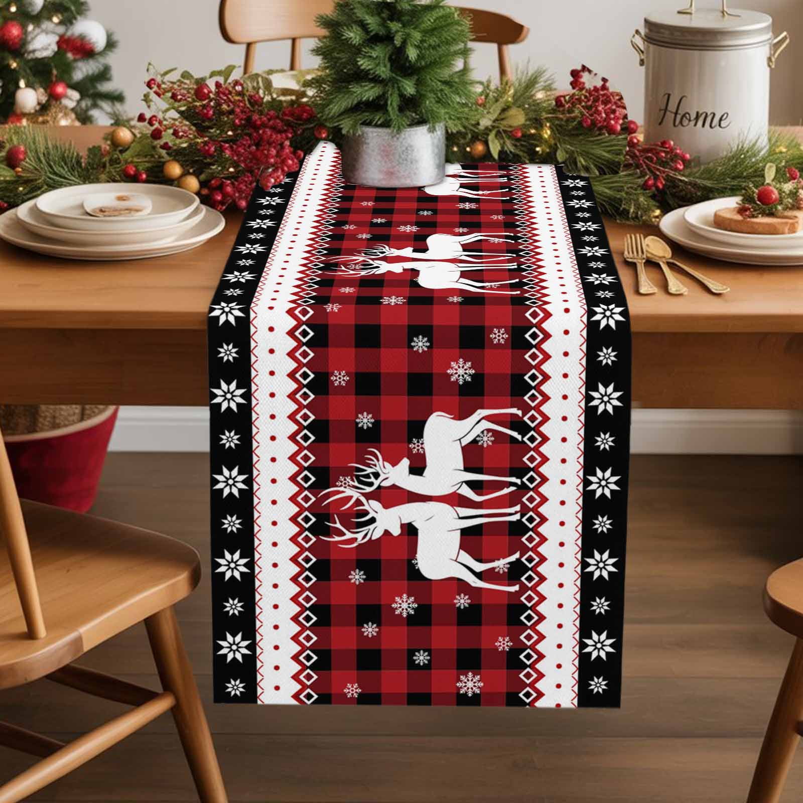 Burlap Table Runner 70 Inches Long,Christmas Deer Winter Snowflake Non ...