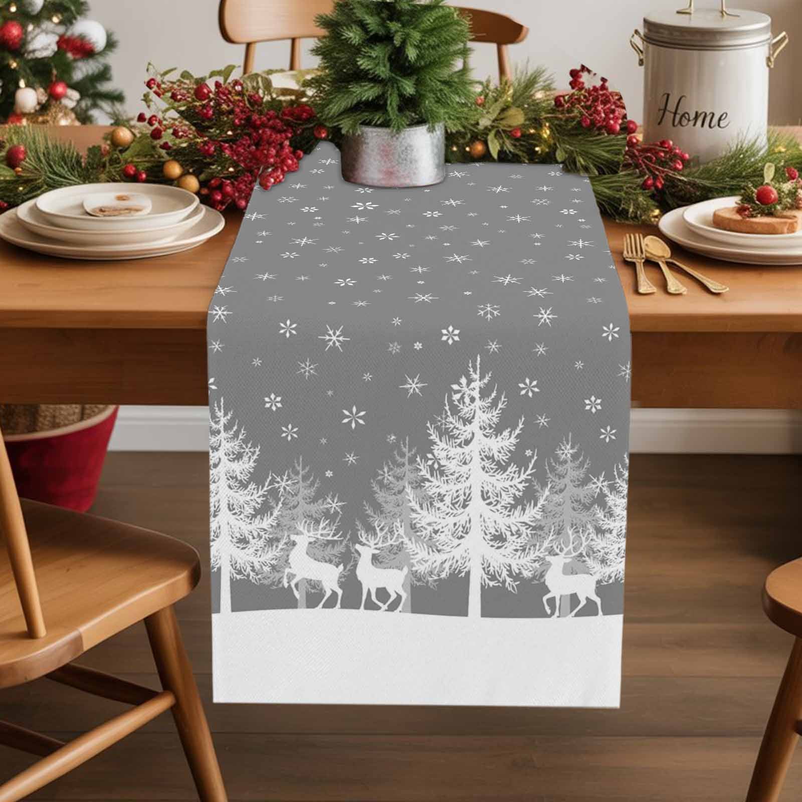 Burlap Table Runner 70 Inches Long,Christmas Elk Winter Snowflakes Non ...