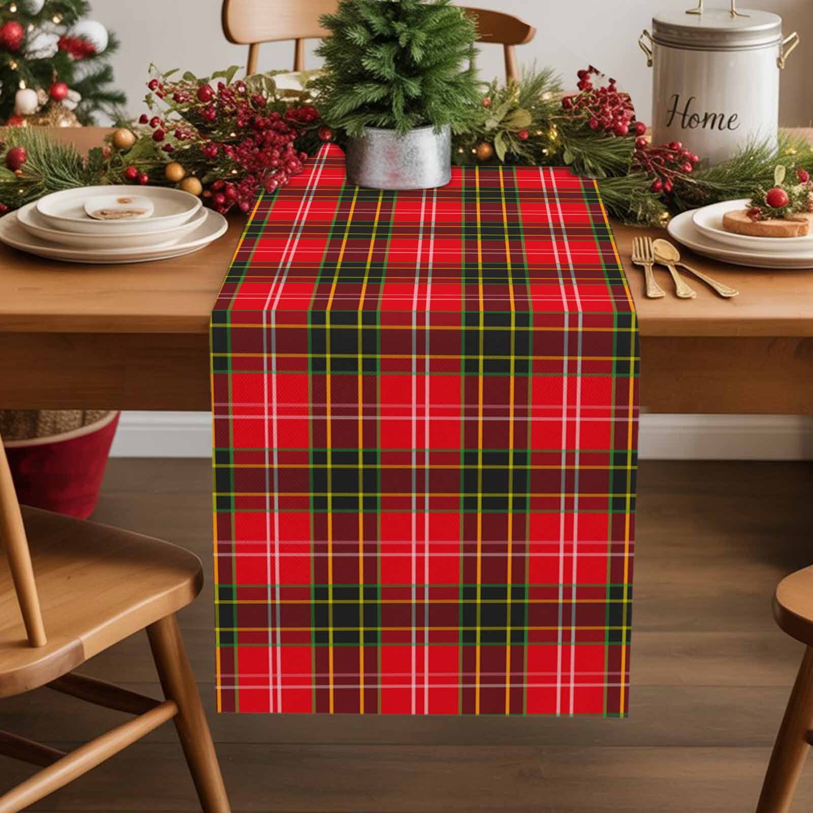 Burlap Table Runner 70 Inches Long,Christmas Red Green Plaid Non-Slip ...