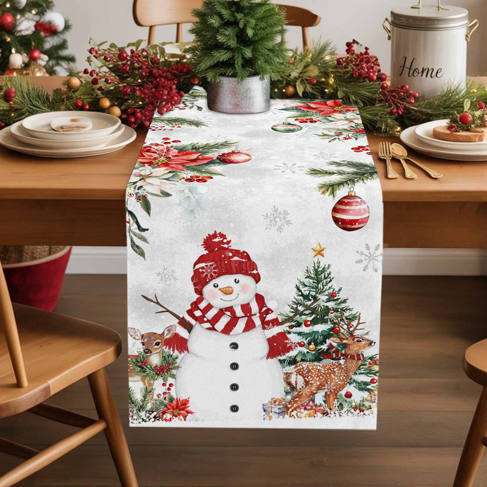 Burlap Table Runner 70 Inches Long,Christmas Snowman Xmas Ball Elk Non ...