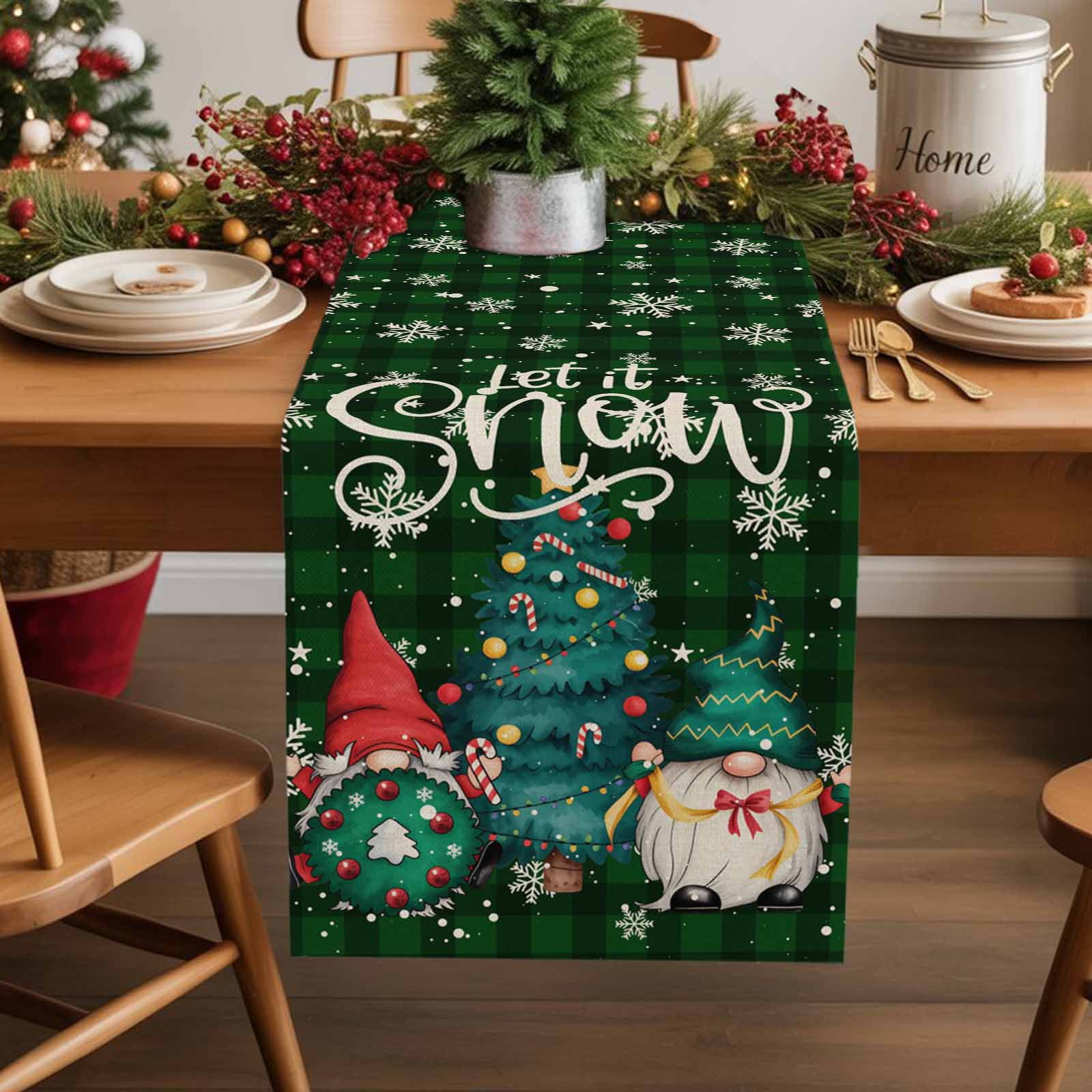 Burlap Table Runner 70 Inches Long,Christmas Tree Gnomes Non-Slip ...