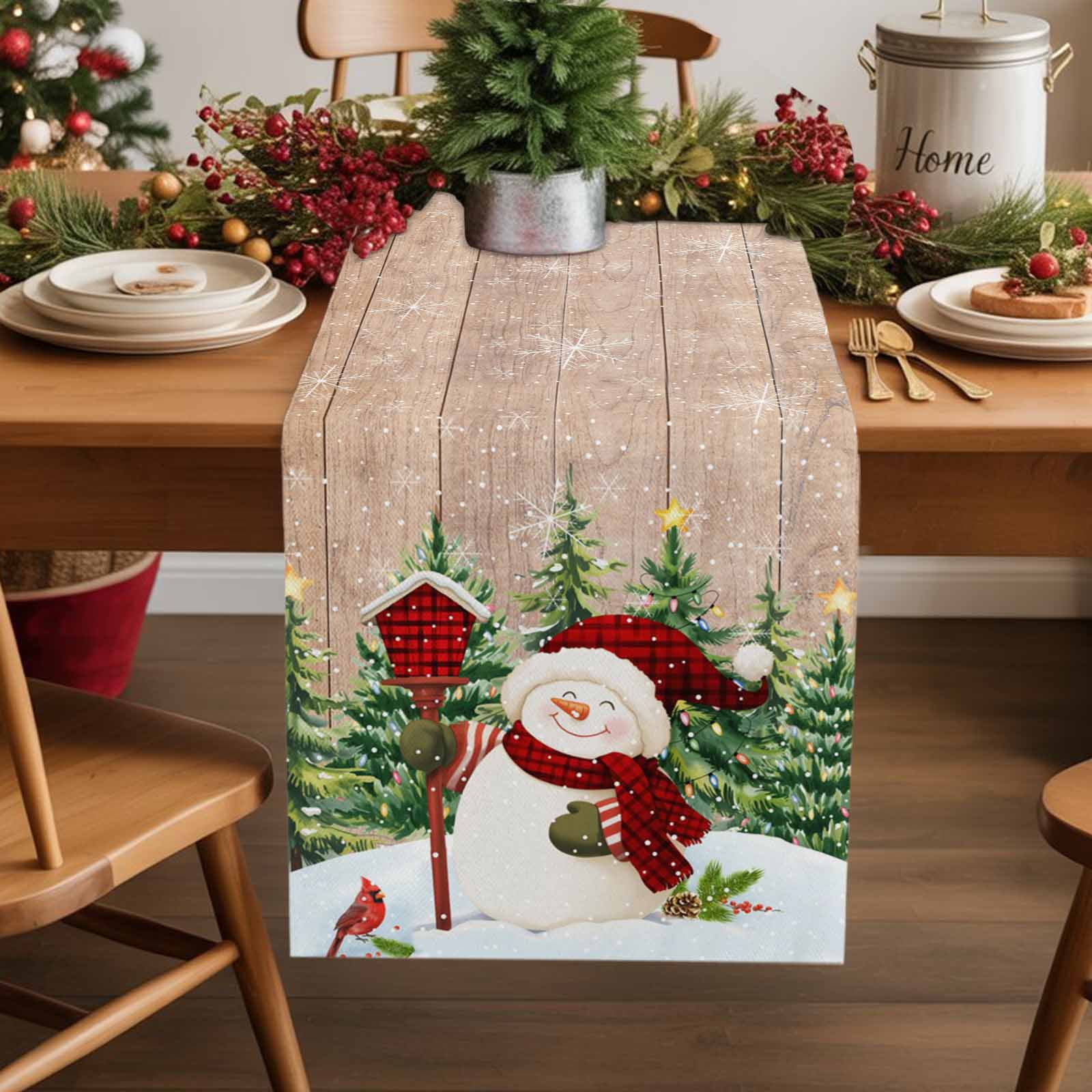Burlap Table Runner 70 Inches Long,Christmas Tree Red Plaid Snowman ...