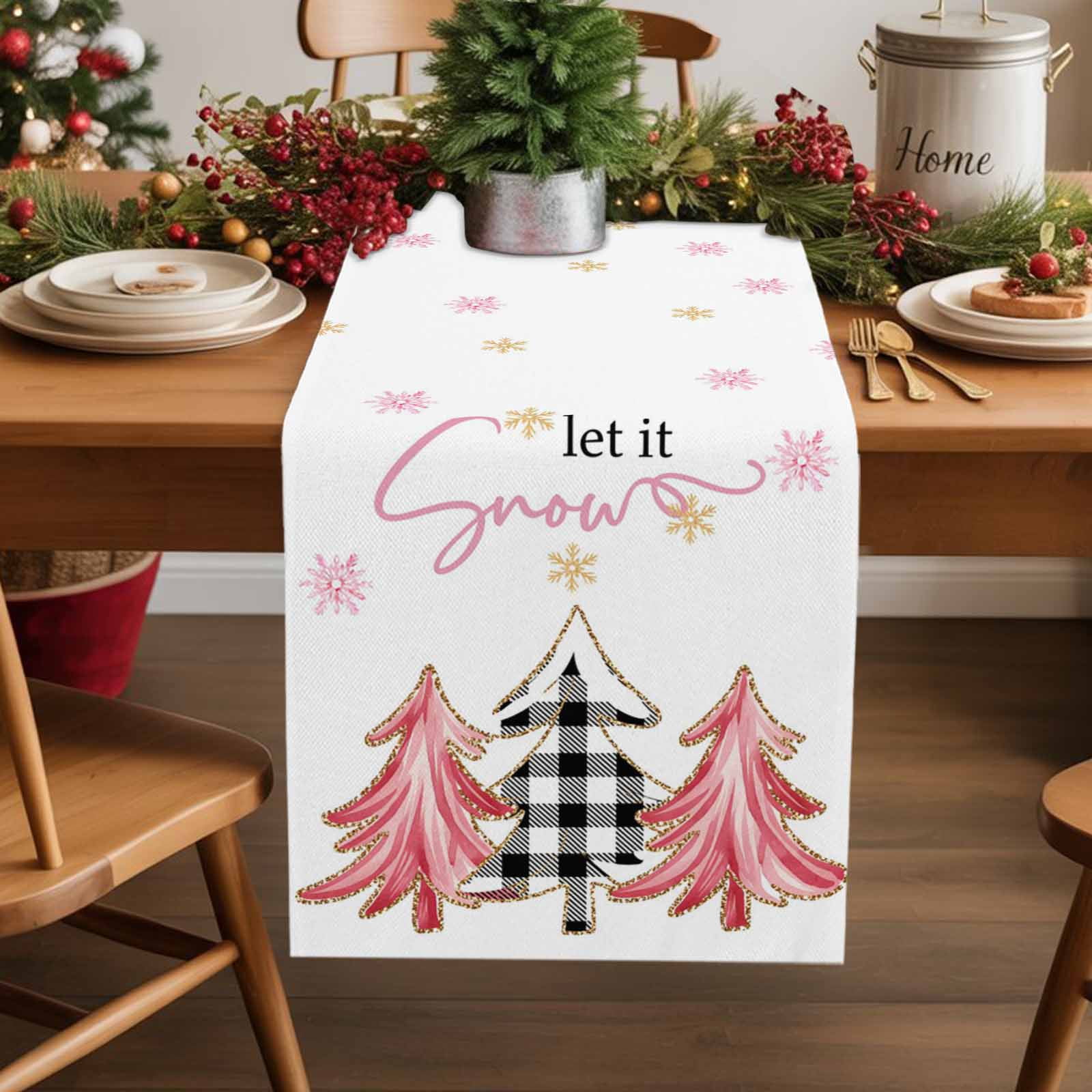 Burlap Table Runner 70 Inches Long,Christmas Tree Sketch on White Non ...