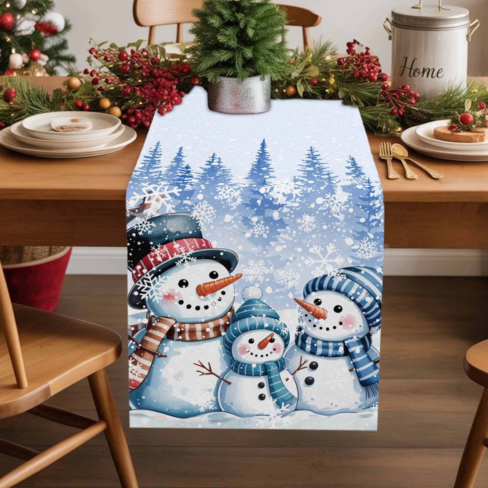 Burlap Table Runner 70 Inches Long,Christmas Winter Snowman Non-Slip ...