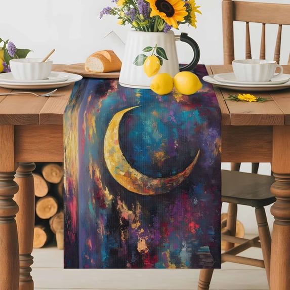 Burlap Table Runner 70 Inches Long, Coastal Night Moon Ocean Seascape ...