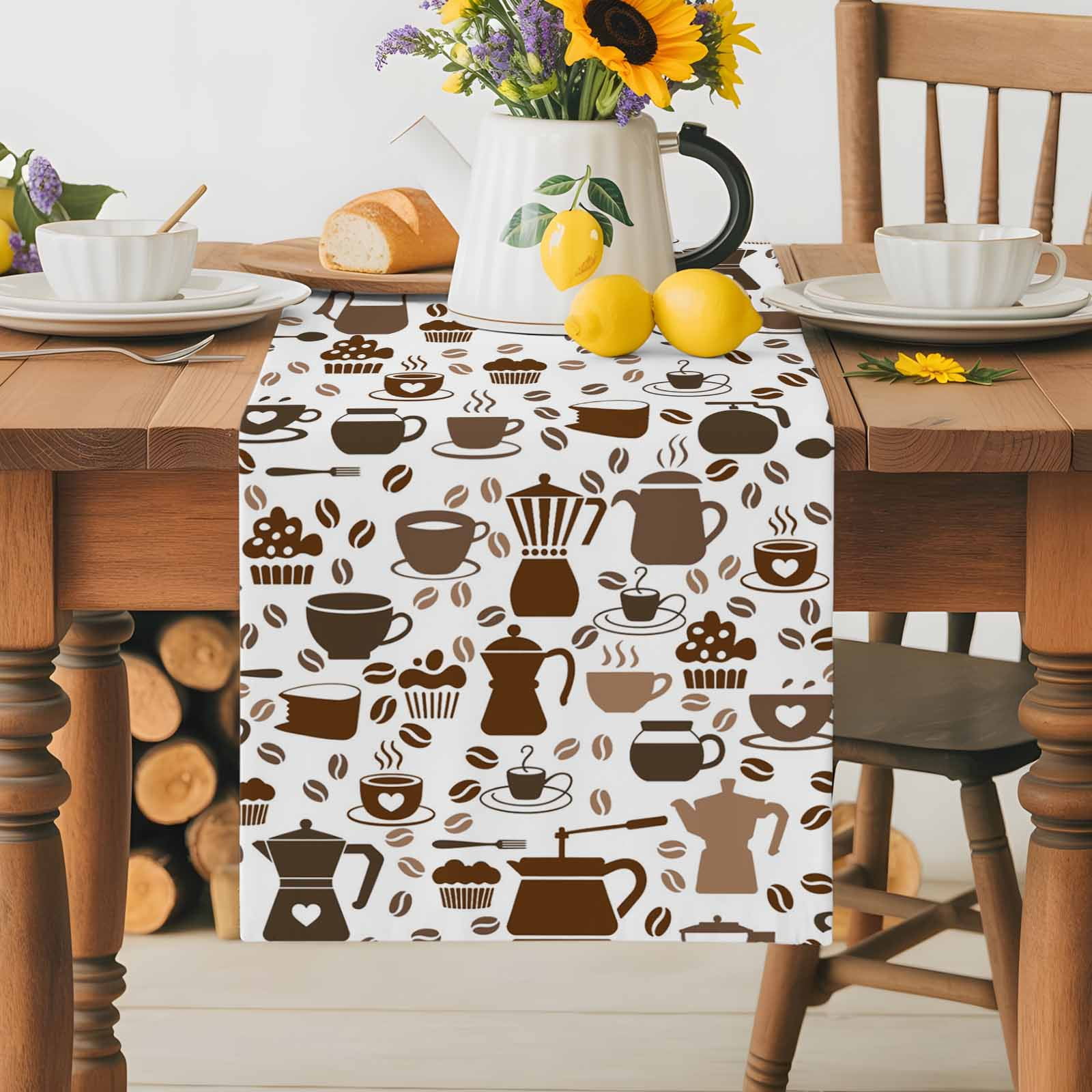 Burlap Table Runner 70 Inches Long,Coffee Maker Beans Cups Cake Non ...