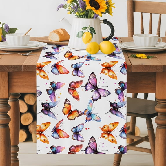 Burlap Table Runner 70 Inches Long, Colorful Butterfly Seamless Non ...